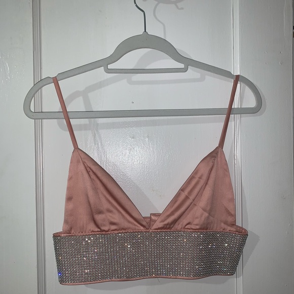 Fashion Nova | Tops | Rose Gold Satin Rhinestone Bralette | Poshmark